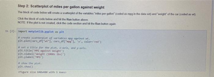 Solved Step 1: Generating cars dataset This block of Python | Chegg.com
