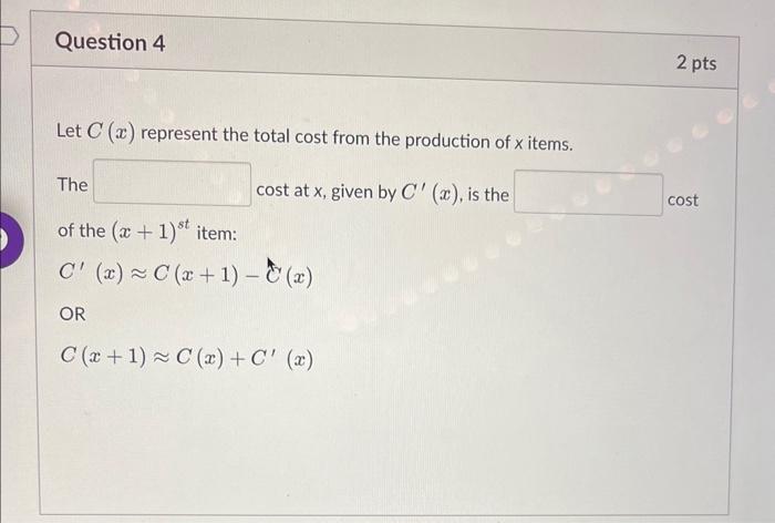 Solved Let C(x) represent the total cost from the production | Chegg.com