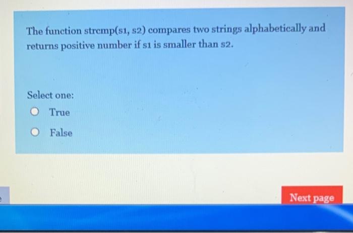 Solved The function strcmp(s1, s2) compares two strings | Chegg.com