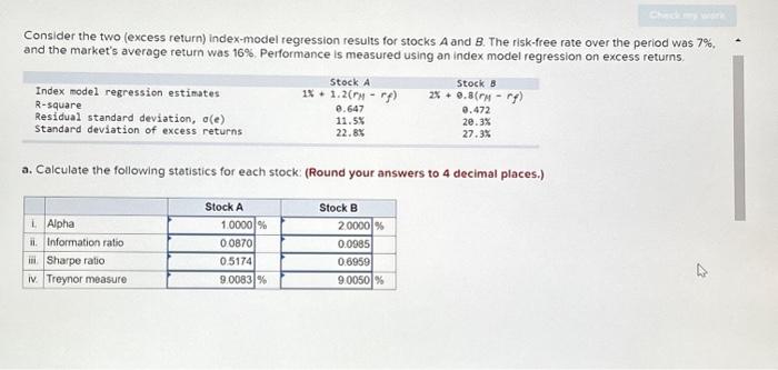 Solved Consider the two (excess return) index-model | Chegg.com