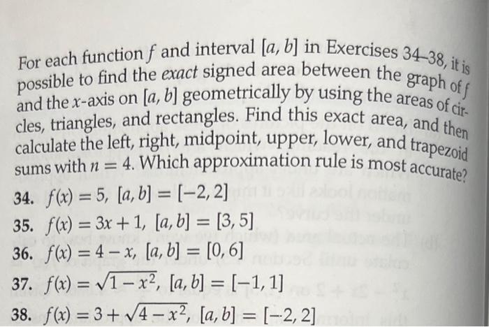 Solved For each function f and interval [a,b] in Exercises | Chegg.com