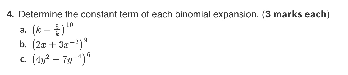 Solved Determine the constant term of each binomial | Chegg.com