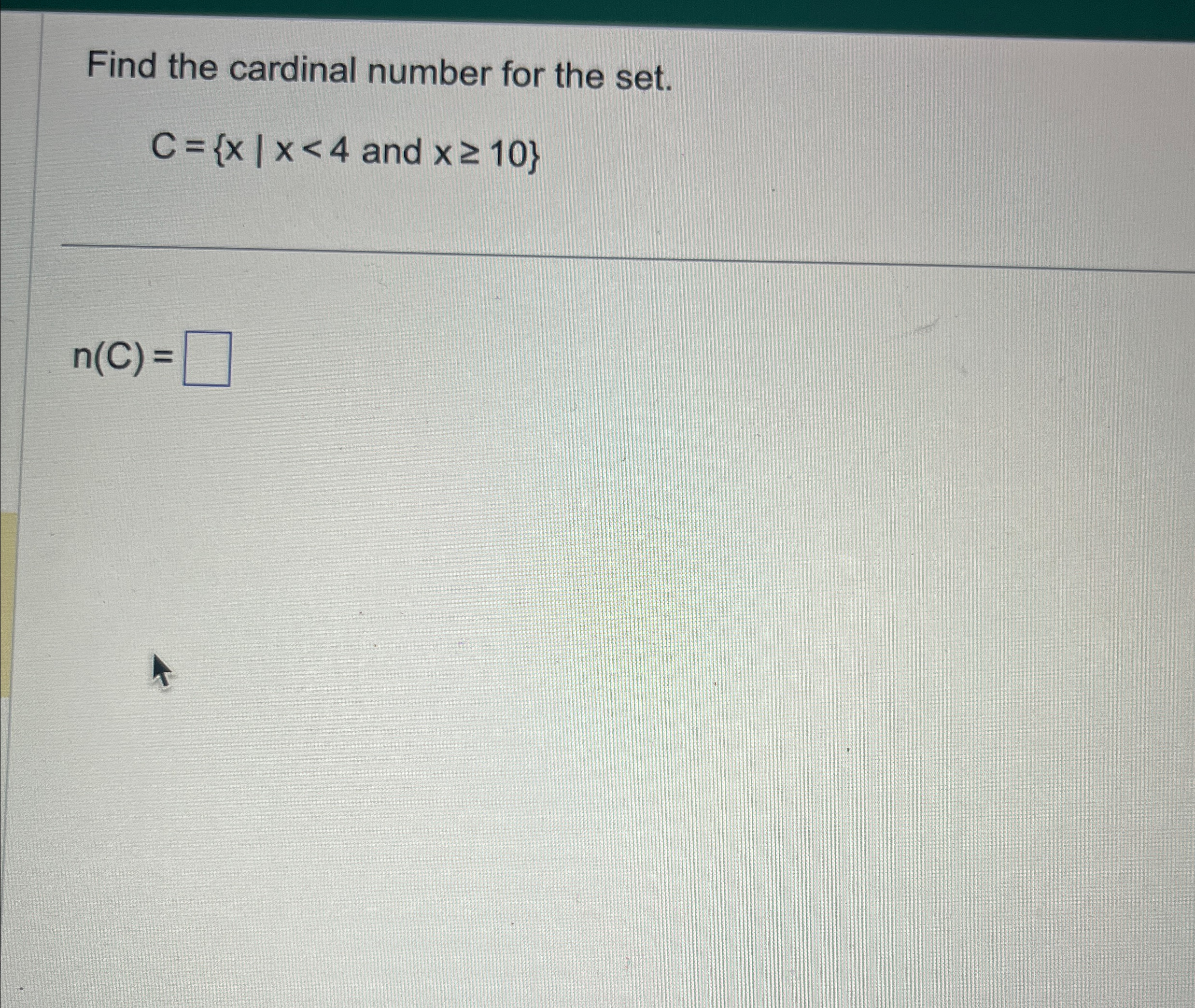 Solved Find the cardinal number for the set.C={x|x