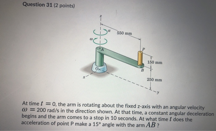 Solved Question 31 (2 points) 2 550 mm 150 mm 250 mm At time | Chegg.com Solved Question 31 (2 points) 2 550 mm 150 mm 250 mm At time | Chegg.com