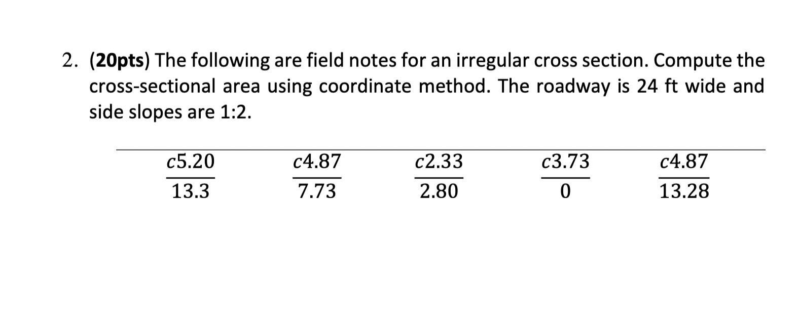 Solved 2. (20pts) ﻿The following are field notes for an | Chegg.com
