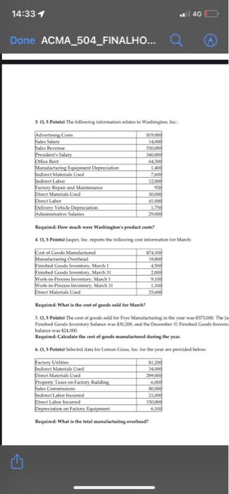 Solved 14:33 1 Done ACMA_504_FINALHO... 3. (3,5 Points) The | Chegg.com