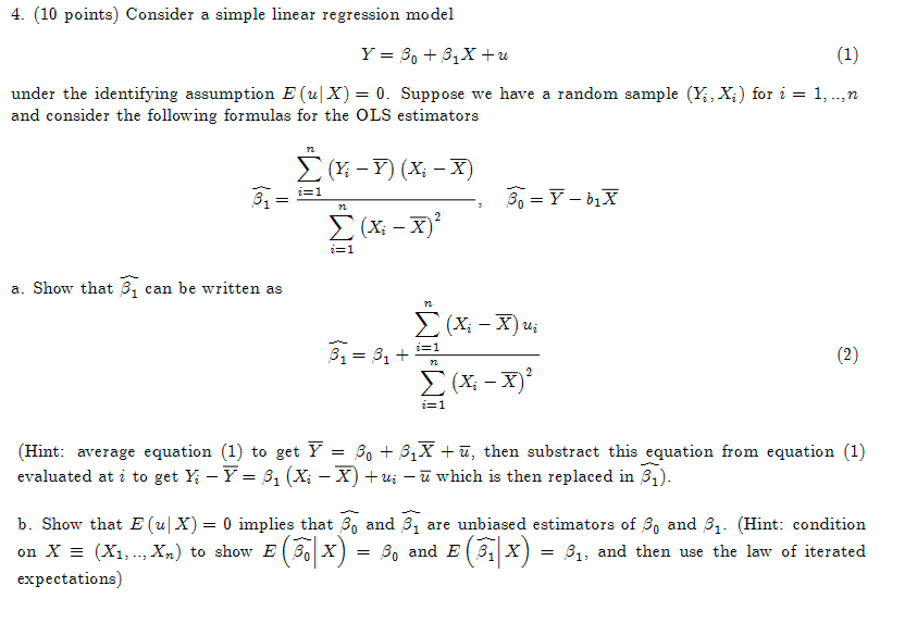 Solved Consider a simple linear regression | Chegg.com