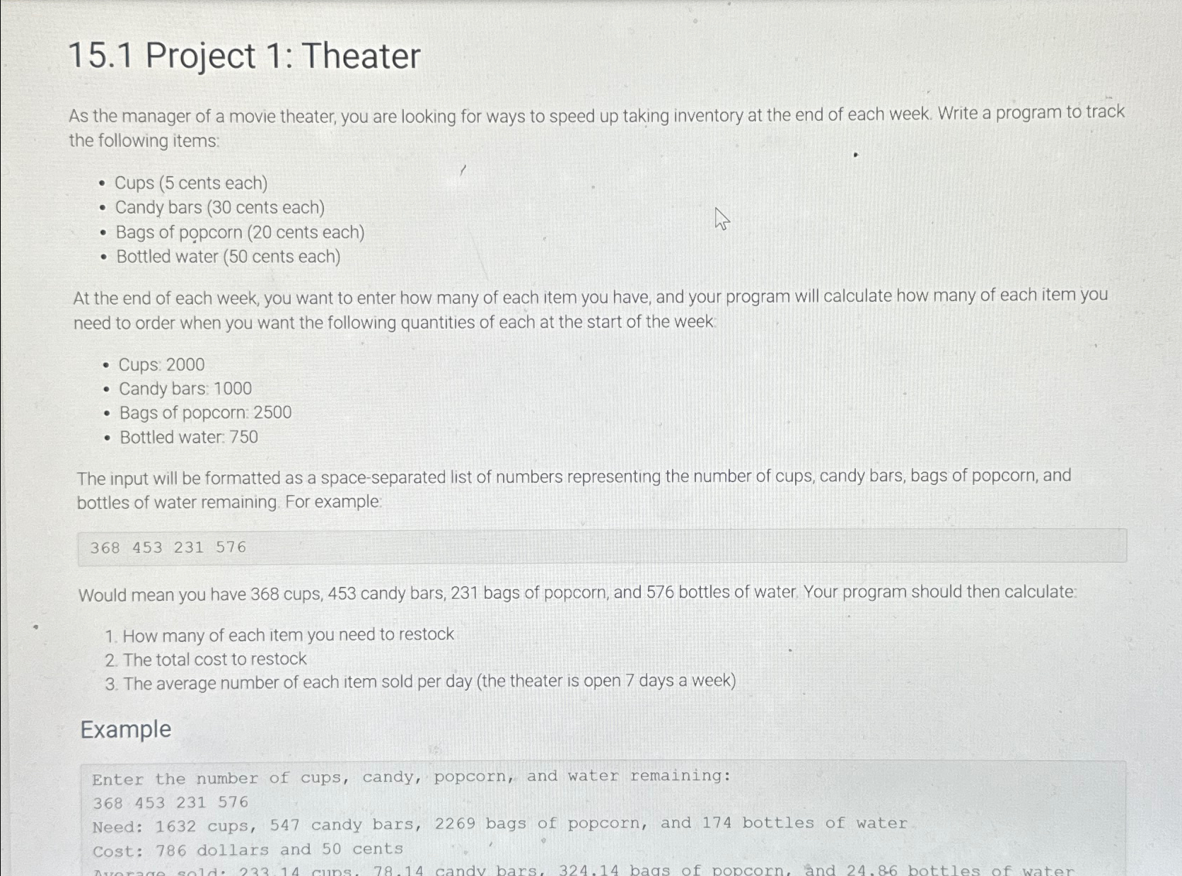 Solved 15.1 ﻿Project 1: TheaterAs the manager of a movie | Chegg.com