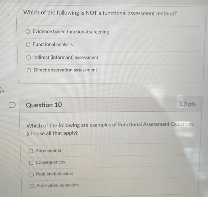 Solved Which of the following is NOT a functional assessment | Chegg.com