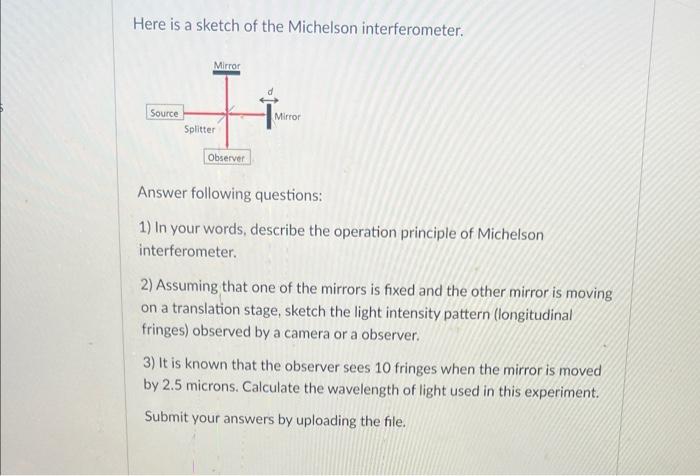 Solved Here is a sketch of the Michelson interferometer. | Chegg.com