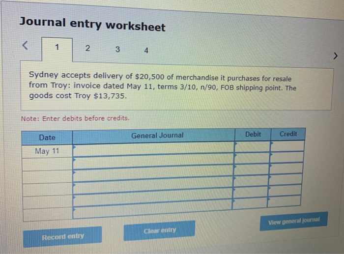 Solved Journal entry worksheet 23 Sydney accepts delivery of | Chegg.com