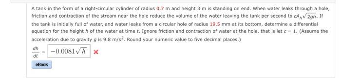 Solved A tank in the form of a right-circular cylinder of | Chegg.com