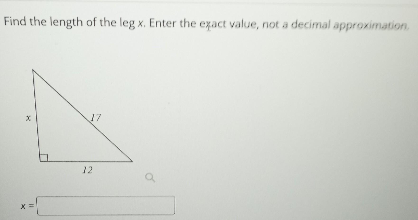 Solved Find the length of the leg x. Enter the exact value, | Chegg.com