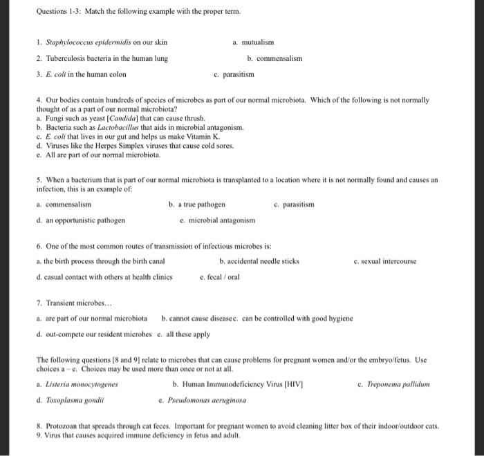 Solved Questions 1-3: Match the following example with the | Chegg.com