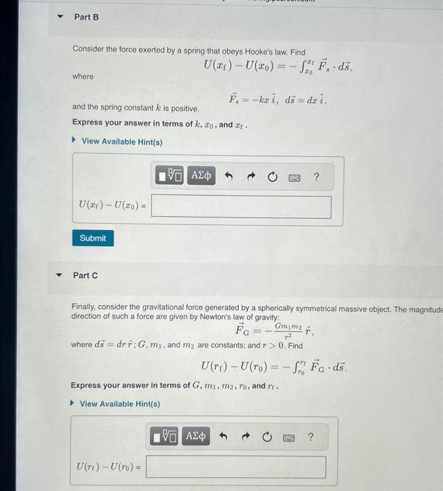 Solved Fx=−dxdU(x) Therefore, the change in potential energy | Chegg.com