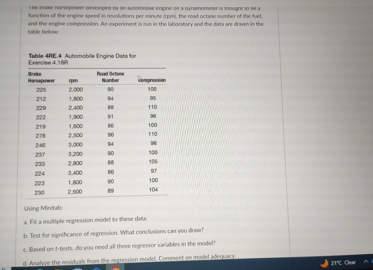 Explain each step on minitab and provide appropriate | Chegg.com