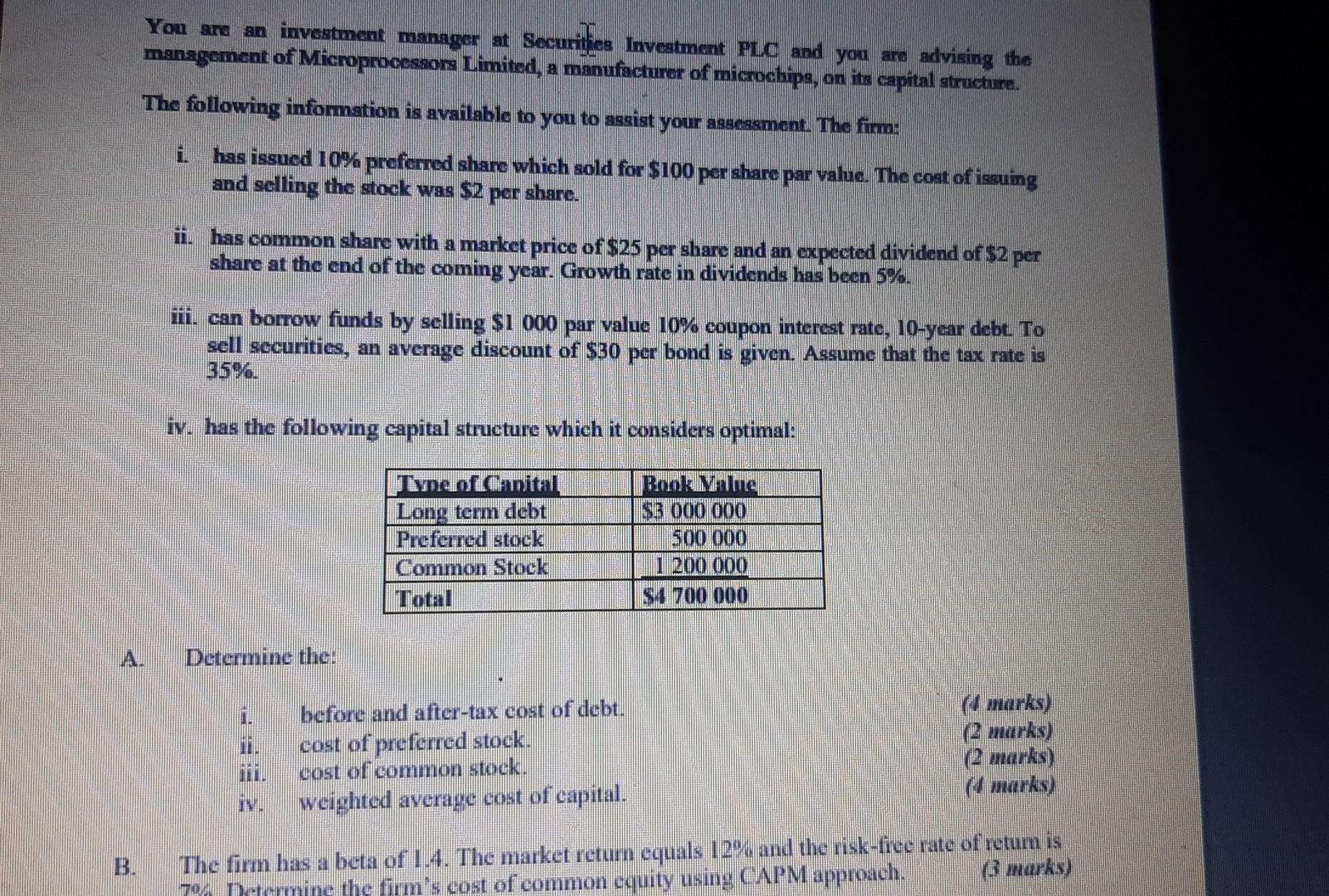 Solved You are an investment managor at Socurities | Chegg.com
