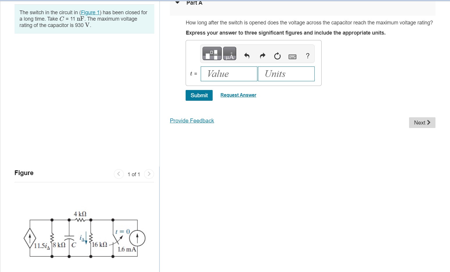 Solved The switch in the circuit in (Figure 1) ﻿has been | Chegg.com