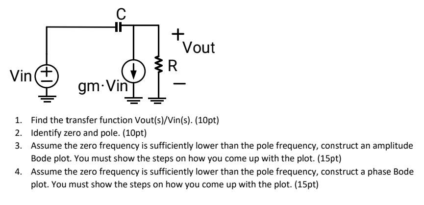 Solved 1. Find the transfer function Vout(s)/Vin(s). (10pt) | Chegg.com