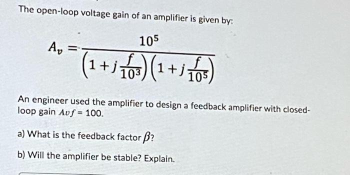 Solved The open-loop voltage gain of an amplifier is given | Chegg.com