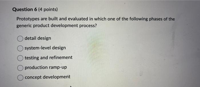 Solved Prototypes are built and evaluated in which one of | Chegg.com