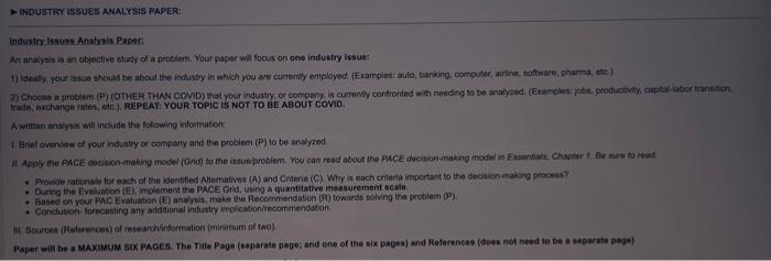 Solved Industry issues Analysis Paper: Ant analysis is at | Chegg.com