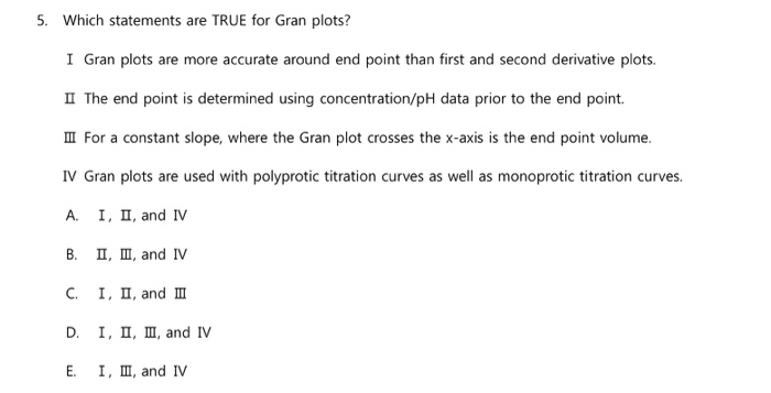 Solved 5. Which statements are TRUE for Gran plots? I Gran | Chegg.com