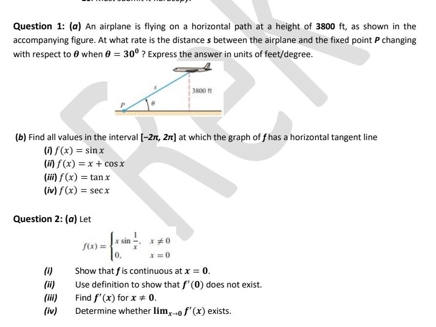 Solved Question 1: (a) An airplane is flying on a horizontal | Chegg.com