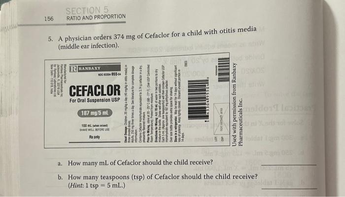 Solved 5. A physician orders 374mg of Cefaclor for a child | Chegg.com