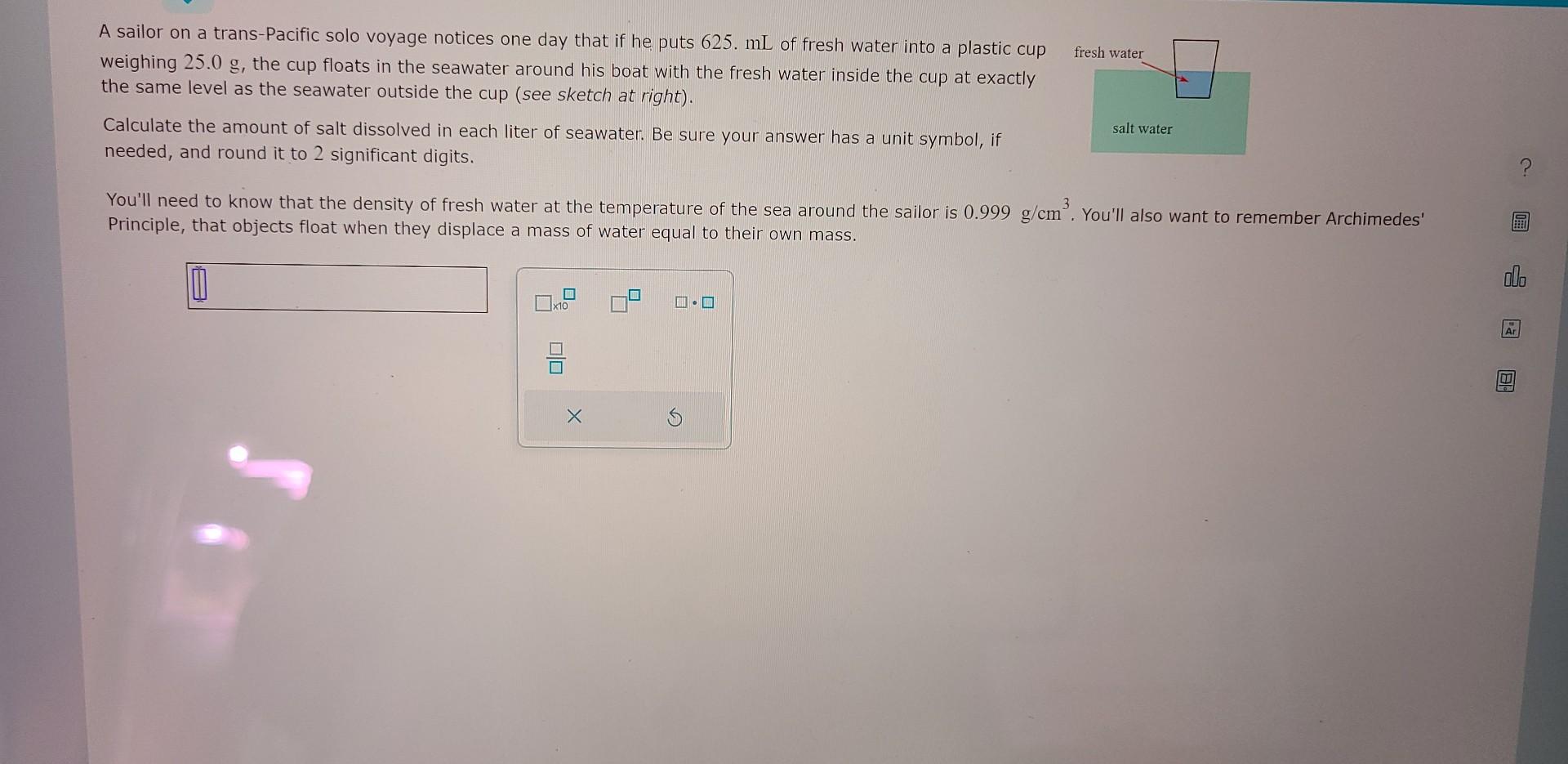 Solved A sailor on a trans-Pacific solo voyage notices one | Chegg.com