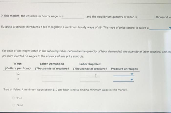 Solved In this market, the equilibrium hourly wage is , and | Chegg.com