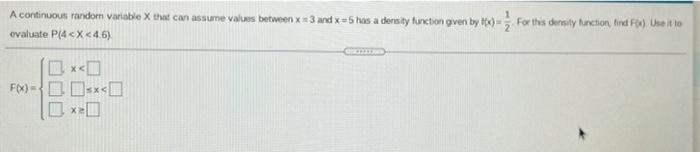 Solved A continuous random variable X that can assume values | Chegg.com