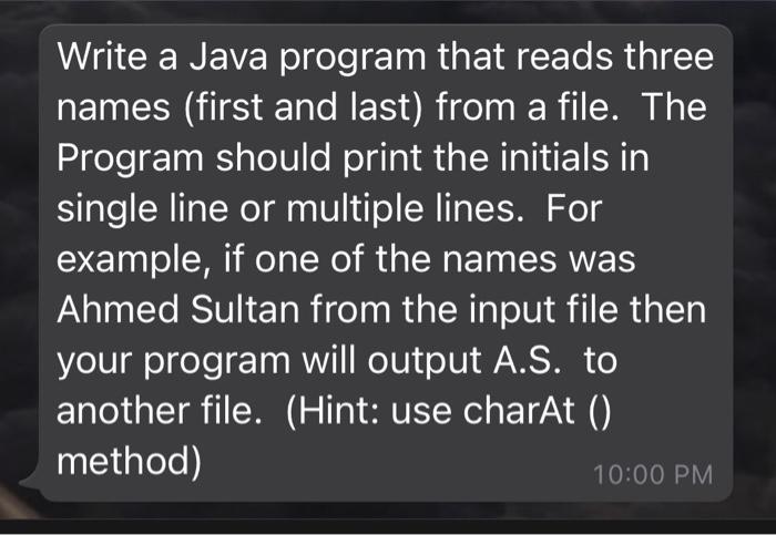 Solved Write a Java program that reads three names (first | Chegg.com