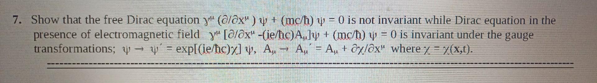 Solved Show that the free Dirac equation | Chegg.com