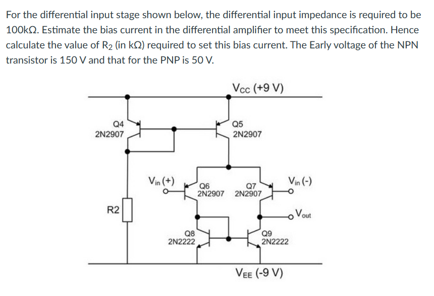Solved For the differential input stage shown below, the | Chegg.com