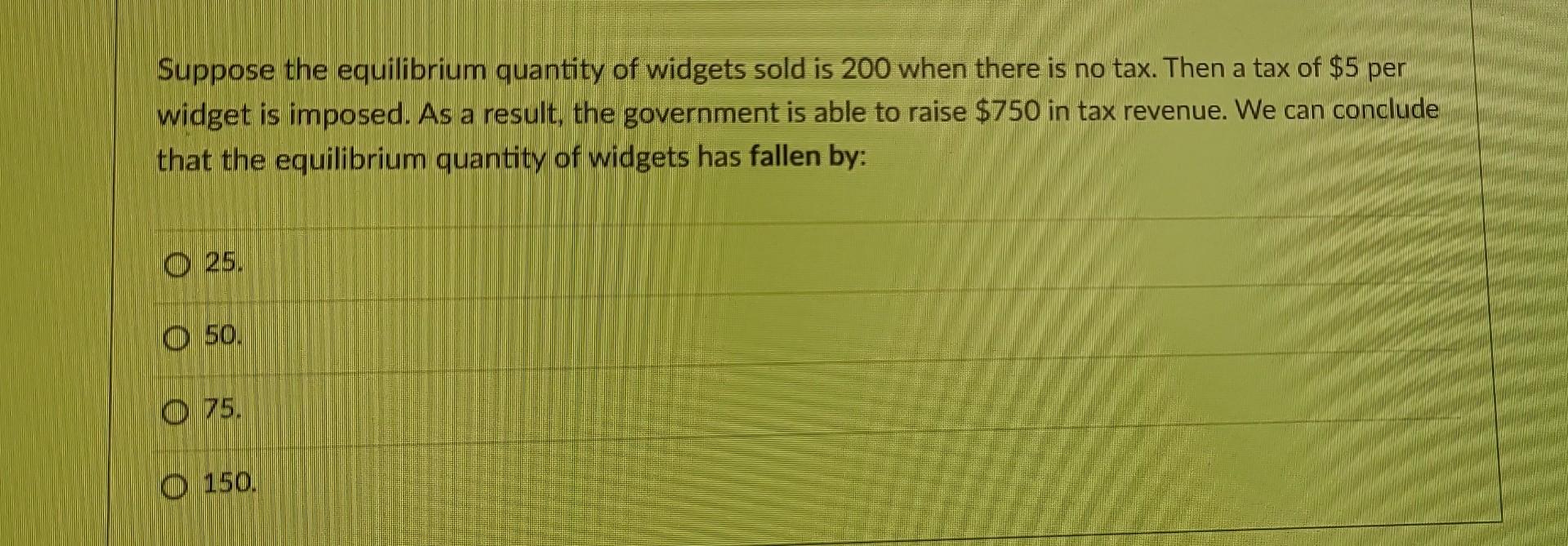 Solved Suppose the equilibrium quantity of widgets sold is | Chegg.com