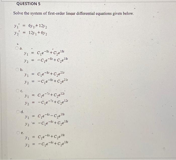 Solved Solve the system of first-order linear differential | Chegg.com