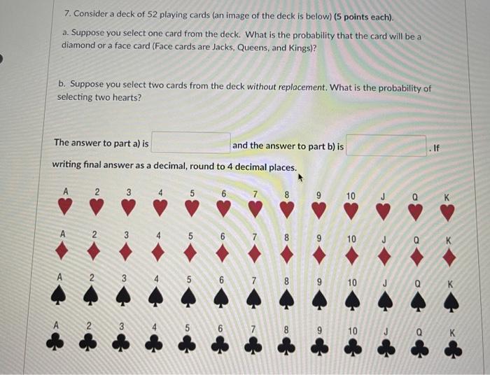 Solved 7. Consider a deck of 52 playing cards (an image of | Chegg.com
