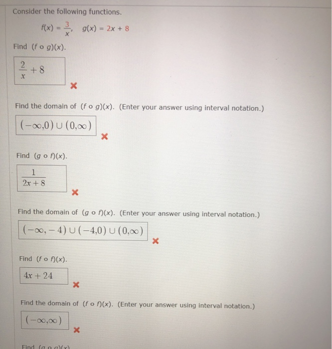 Solved Consider the following functions. g(x) = 2x + 8 X | Chegg.com