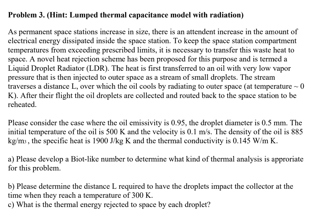 Solved Problem 3. (Hint: Lumped thermal capacitance model | Chegg.com