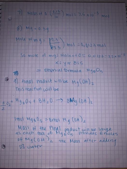 10) Reference back to your calculations for the mass | Chegg.com