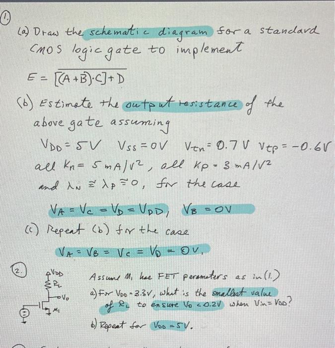 Solved (a) Draw the schematic diagram for a standard Cmos | Chegg.com