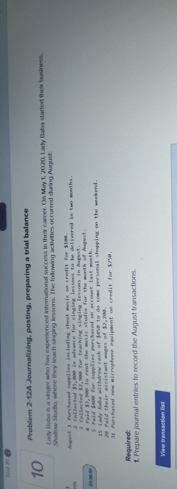 Solved Problem 2-12A Journalizing, posting, preparing a | Chegg.com