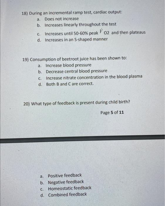 Solved 18) During an incremental ramp test, cardiac output: | Chegg.com
