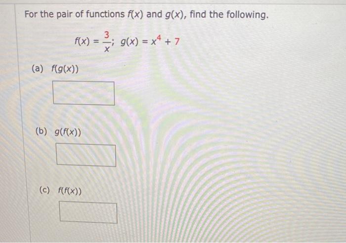 Solved For the pair of functions f(x) and g(x), find the | Chegg.com