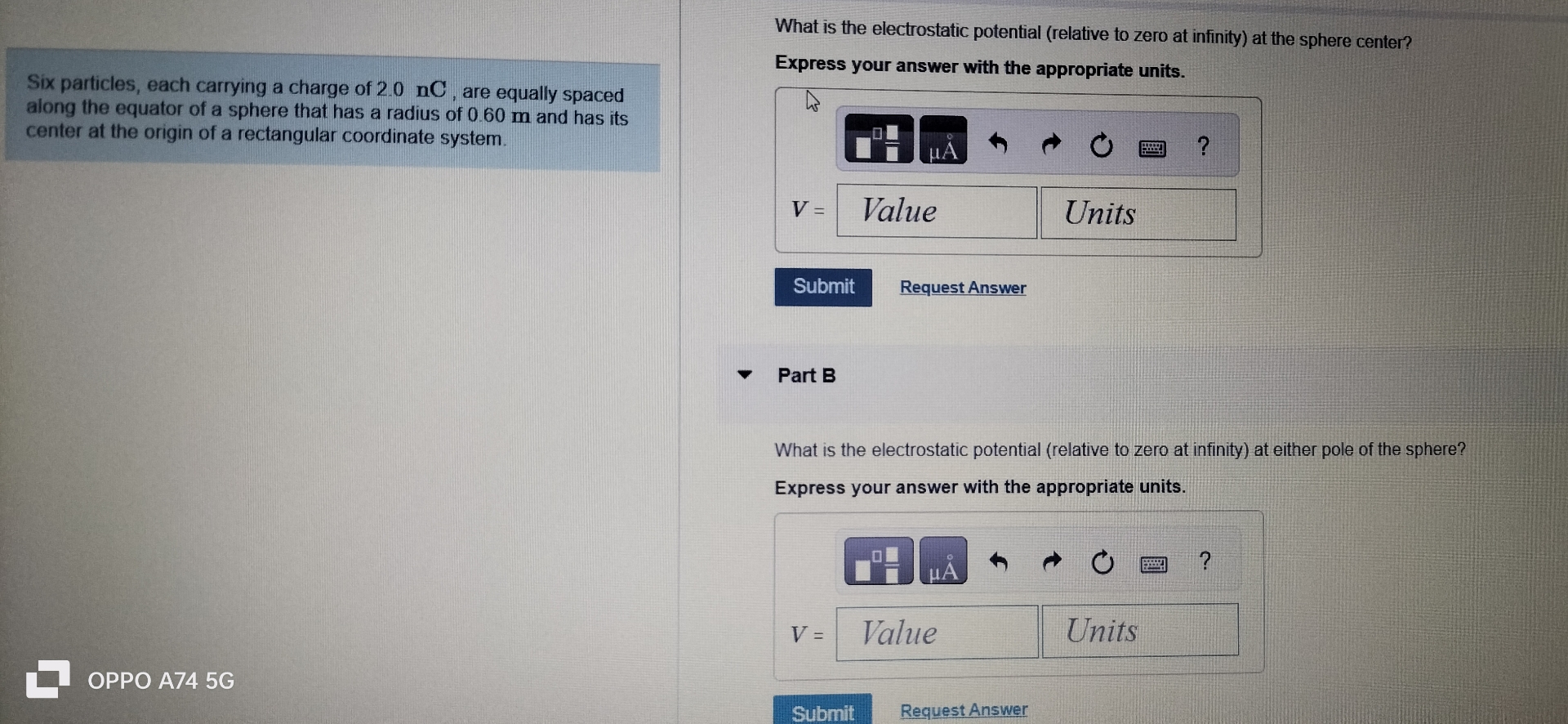 Solved Six particles, each carrying a charge of 2.0 ﻿nC , | Chegg.com