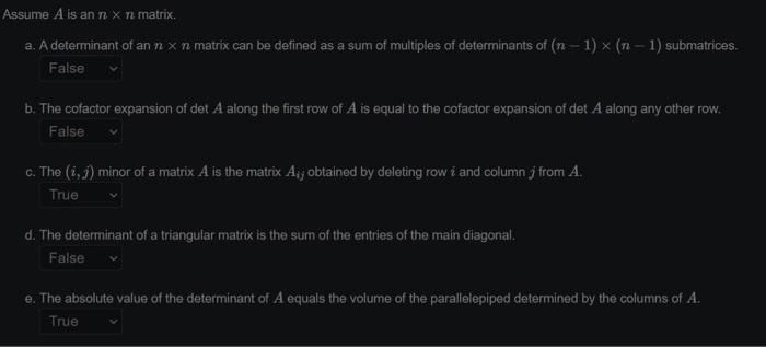 Solved ssume A is an n×n matrix. a. A determinant of an n×n | Chegg.com