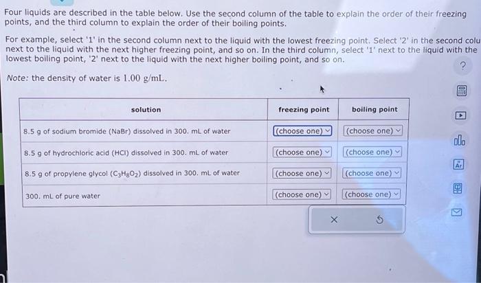 Solved Four liquids are described in the table below. Use | Chegg.com