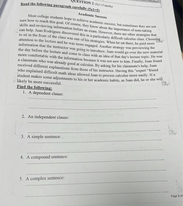 Read the following paragraph carefully (5x1-5) Find | Chegg.com