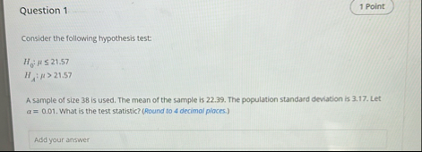 Solved Question 1Consider the following hypothesis | Chegg.com